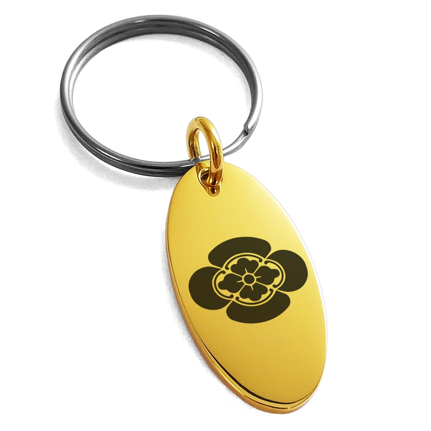 Stainless Steel Ikeda Samurai Crest Engraved Small Oval Charm Keychain ...