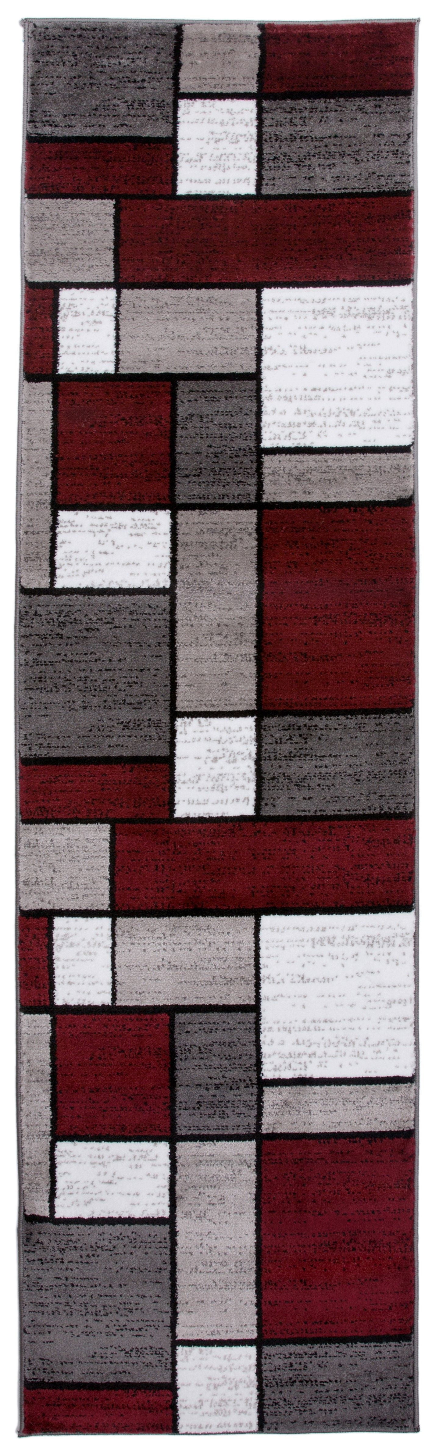 Contemporary Geometric Boxes Red Runner Rug 2' x 7' 2" - Walmart.com