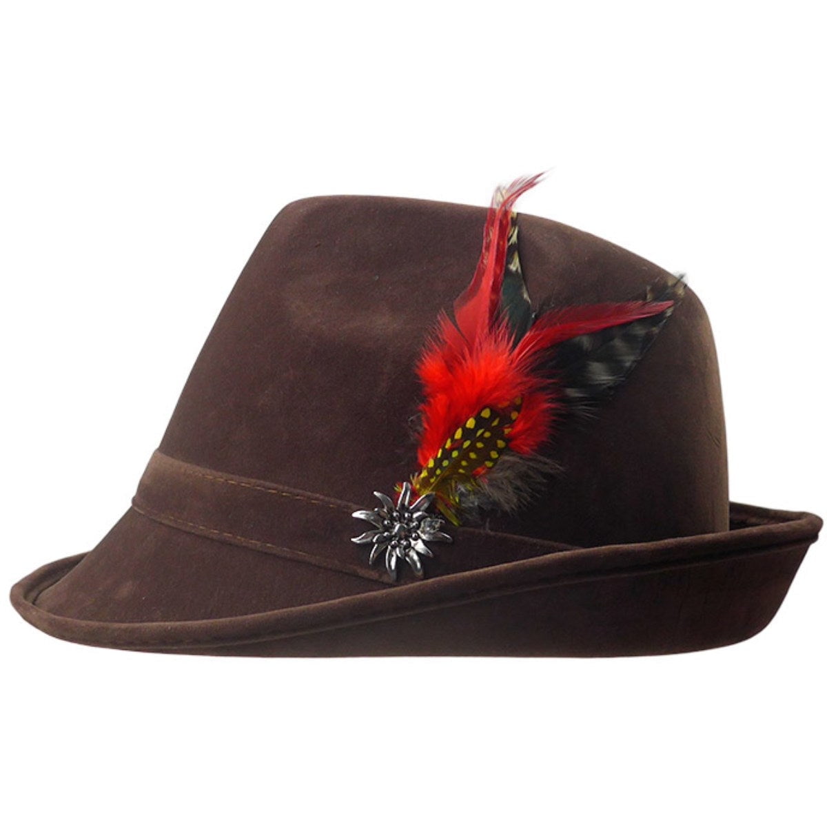 "German Hunter" Brown Hat Fedora And Edelweiss " Feather - Walmart.com