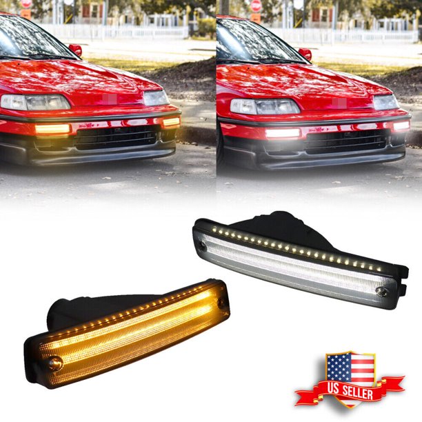 GTINTHEBOX For 1990-1991 Honda CR-X / CRX Switchback LED Front Bumper Signal Lights Smoked ...