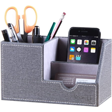 Desk Organizers Office Supplies Caddy, PU Leather Desktop Accessories ...