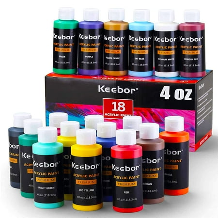 Acrylic Paint Set, 18 Assorted Colors (120ml, 4oz. Bottle), Rich ...