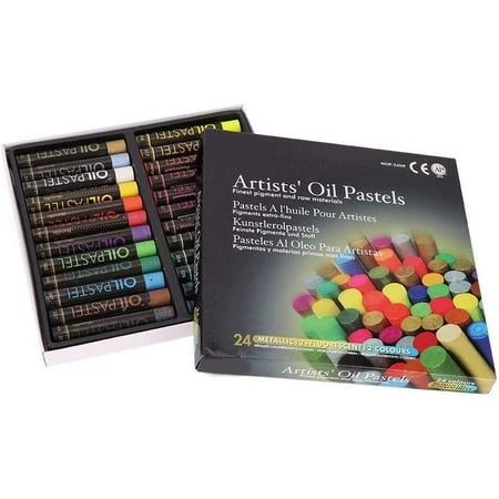 24Pcs Oil Pastels, Fluorescent Metallic Color Soft Oil Pastels Set Non ...