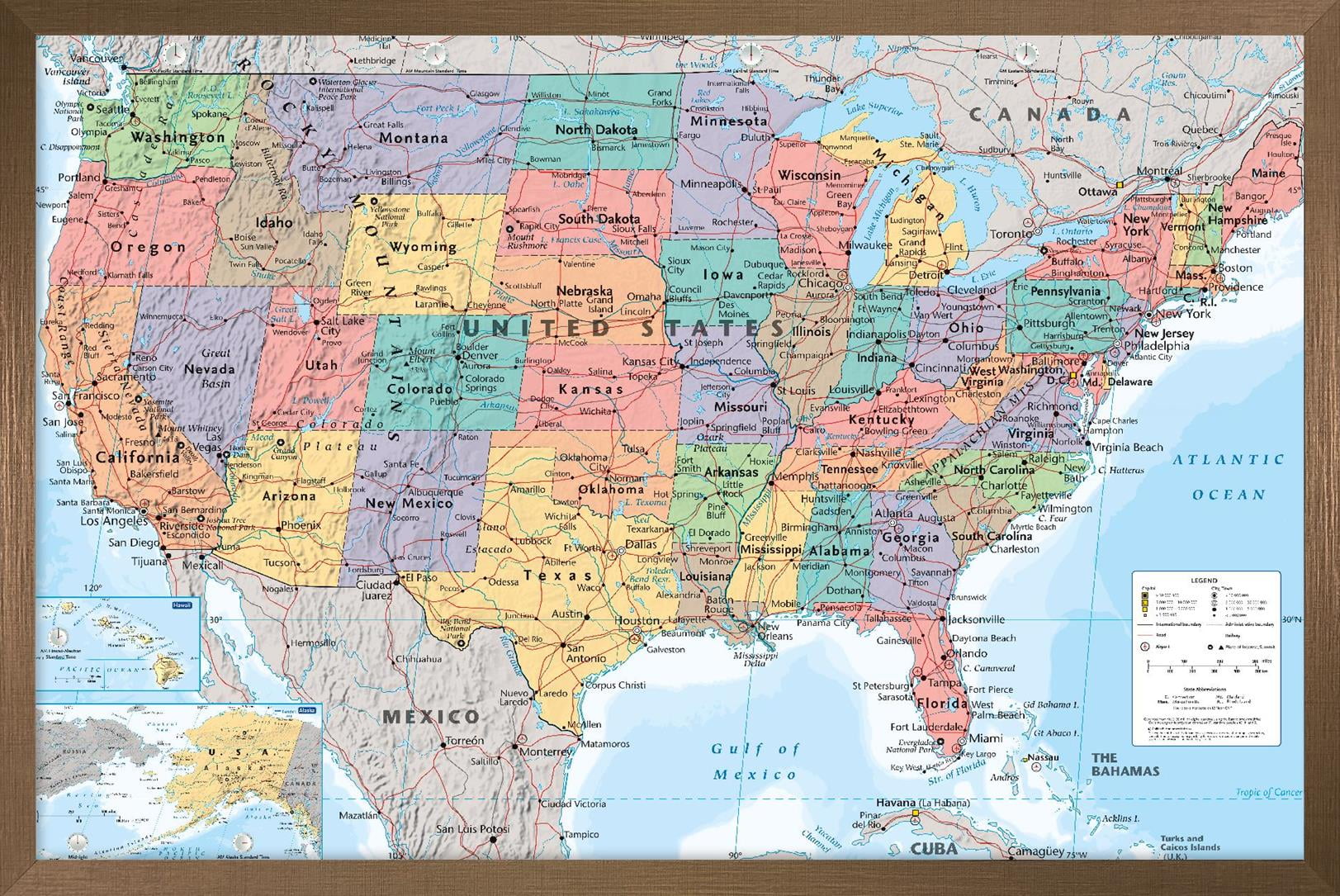 USA Map 2023 Wall Poster, 14.725" x 22.375" Framed - Walmart.com