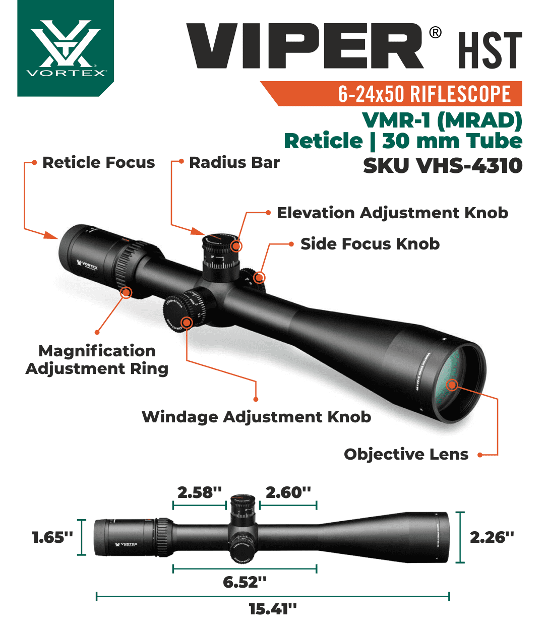 Buy Vortex Optics Viper HST 6-24x50 VMR-1 (MRAD), 30 mm Tube with Pro ...