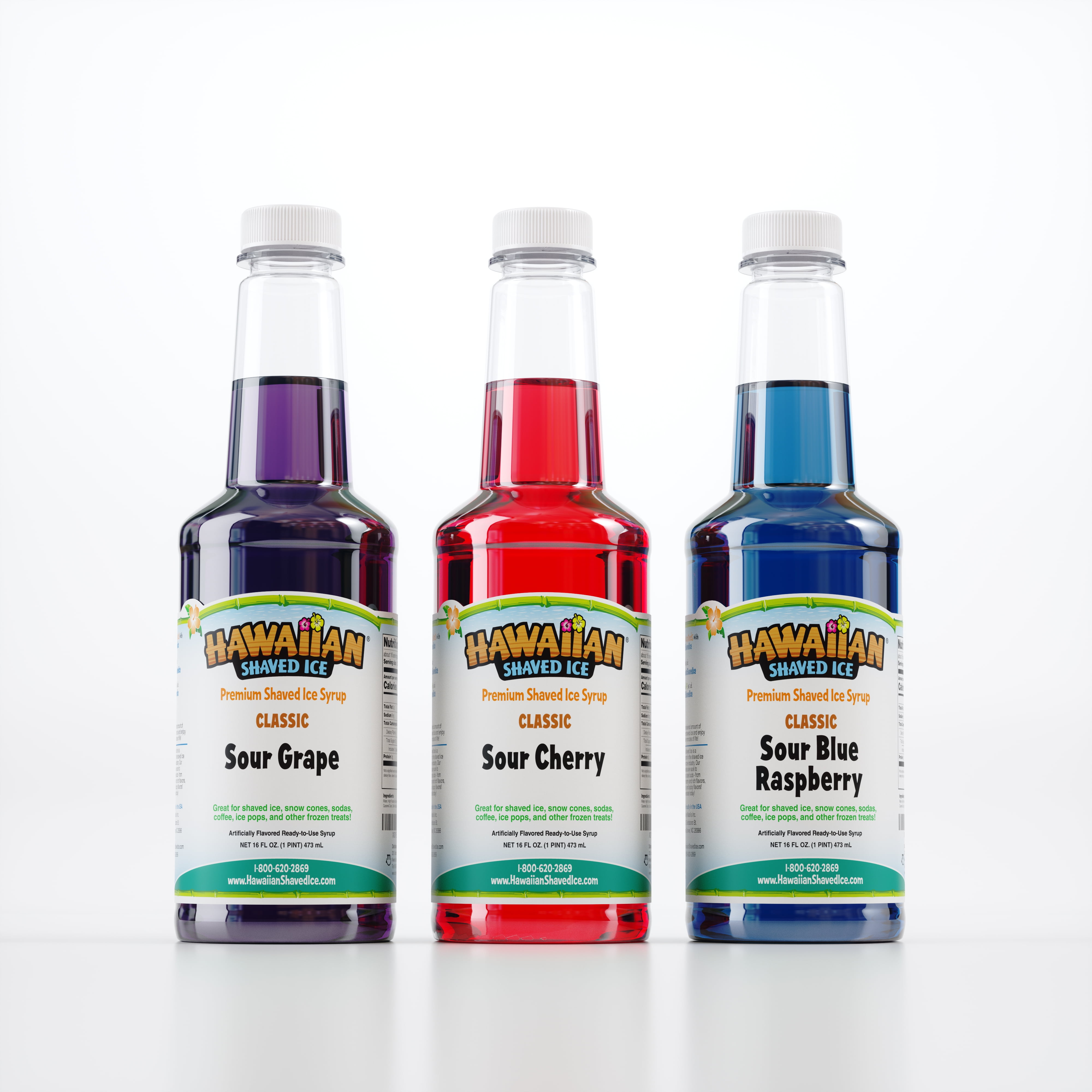 Hawaiian Shaved Ice Snow Cone Syrup 3 Flavor Sour Pack Pints