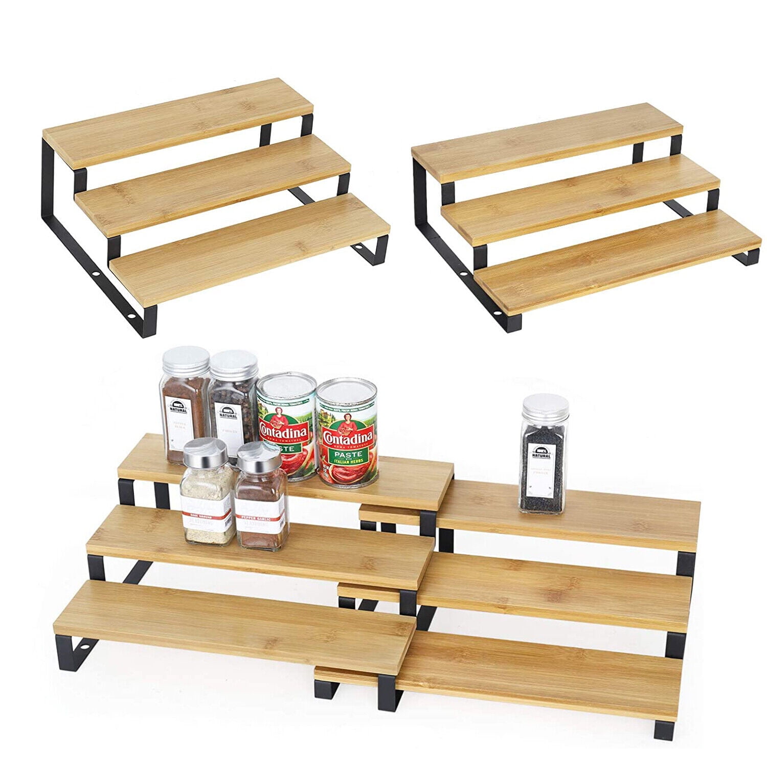 4PCS 3 Tier Expandable Spice Rack Kitchen Cabinet Space Saver ...