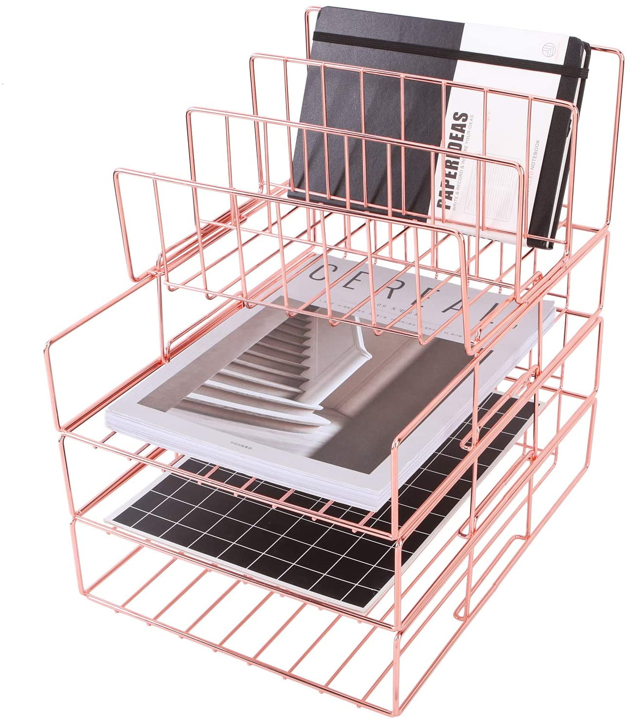 Stackable File Tray, 3-Tier Paper Trays Plus Mail Sorter, Wire Desktop ...