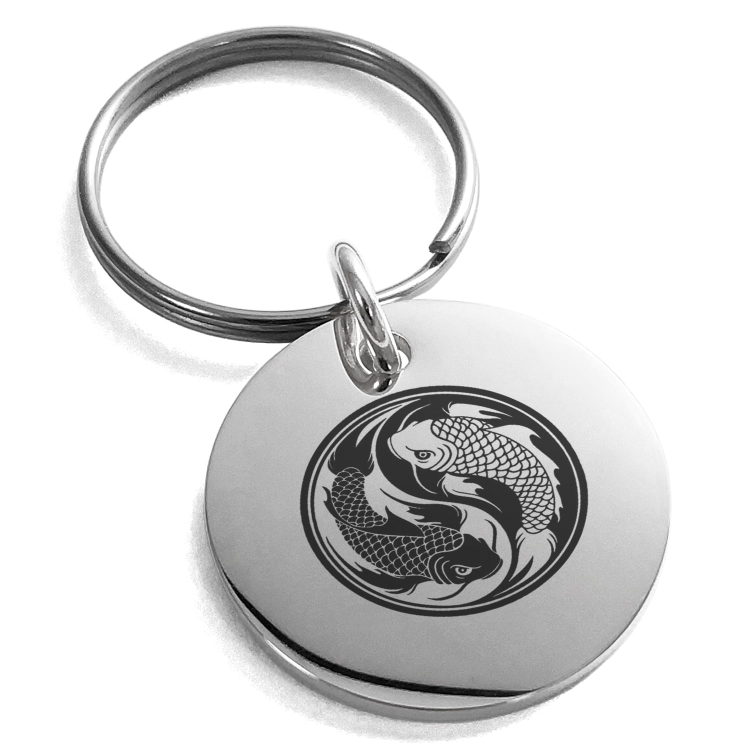 Stainless Steel Koi Fish Yin Yang Engraved Small Medallion Circle Charm ...