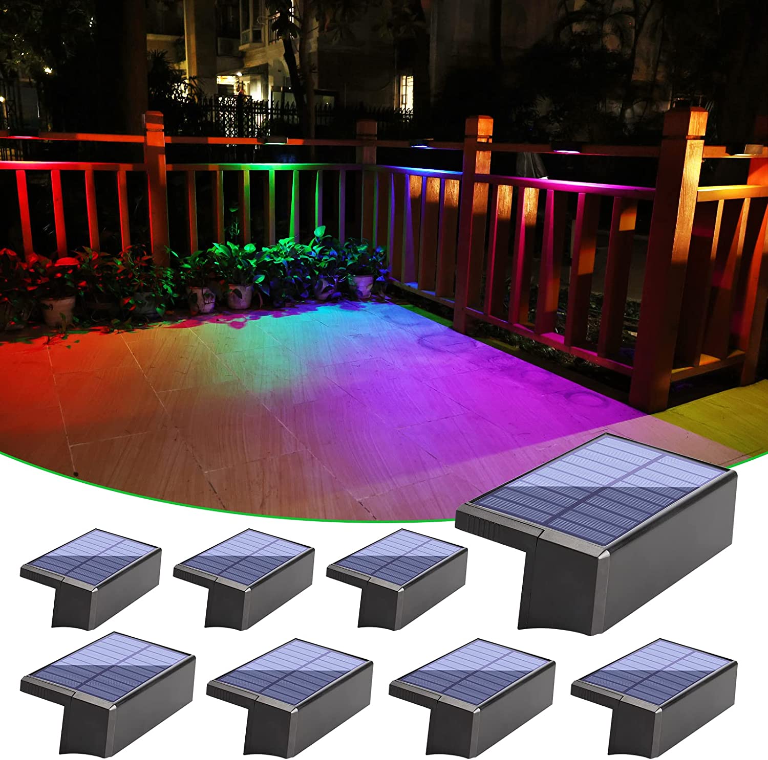 Exgreem Fence Light,,8 Pack 2 in 1 Waterproof Led Color Glow 7 Colors ...