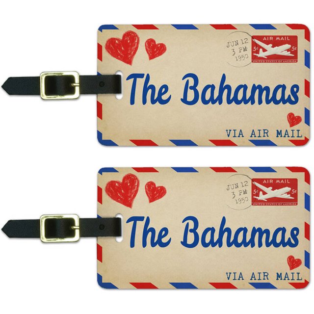 Air Mail Postcard Love for The Bahamas Luggage Suitcase ID Tags, Set of ...
