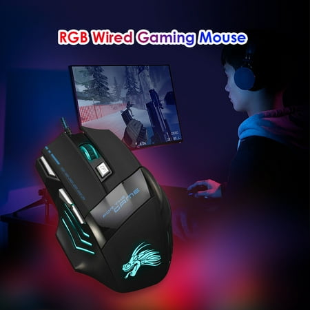Jinveno Gaming Mouse 7-Color Backlight 5500 DPI Adjustable USB Wired ...