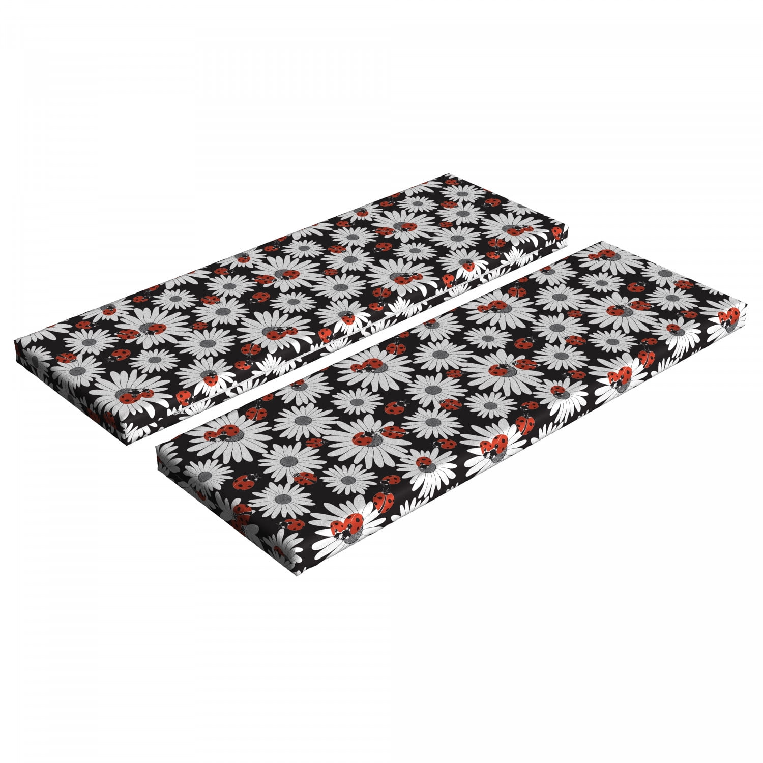 Ladybug Bench Cushion Set of 2, Insects Chamomile Bouquets Spring ...