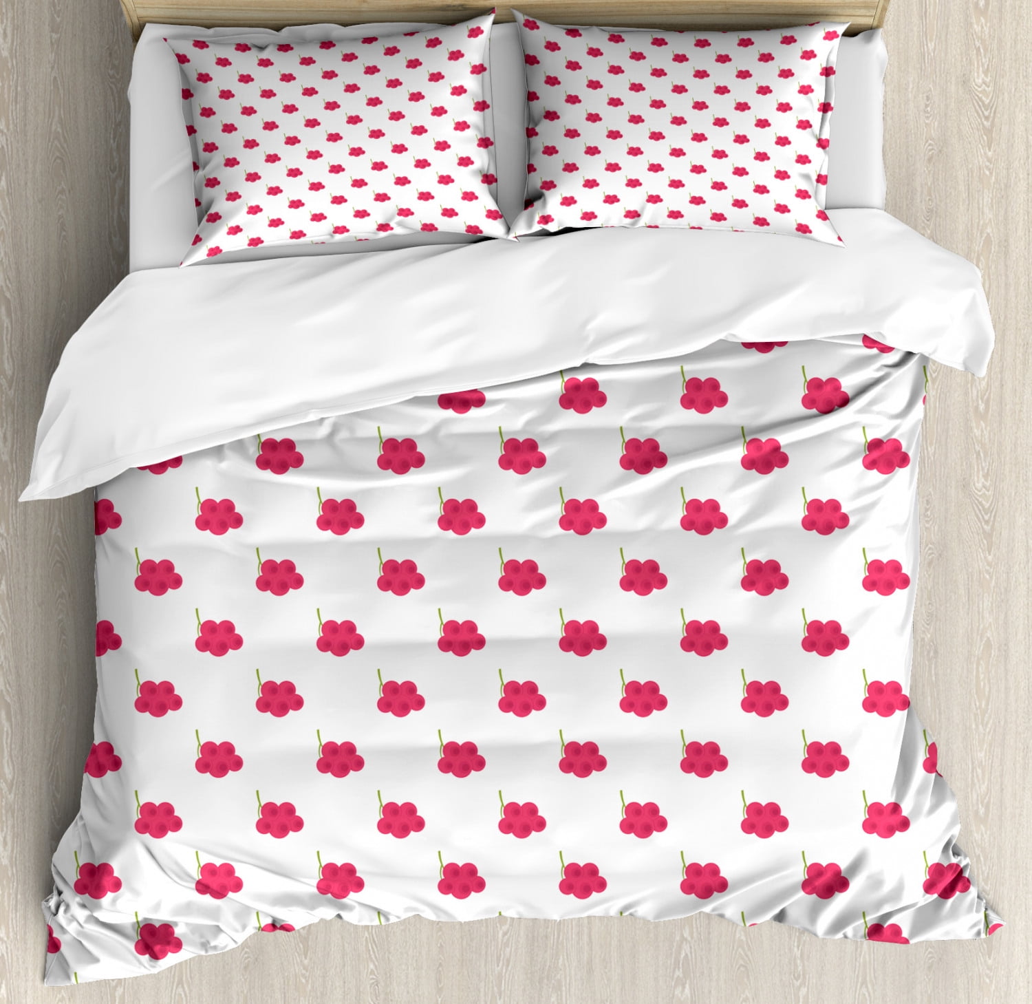 Cranberry Duvet Cover Set King Size Vibrant Summer Berry Pattern Fresh