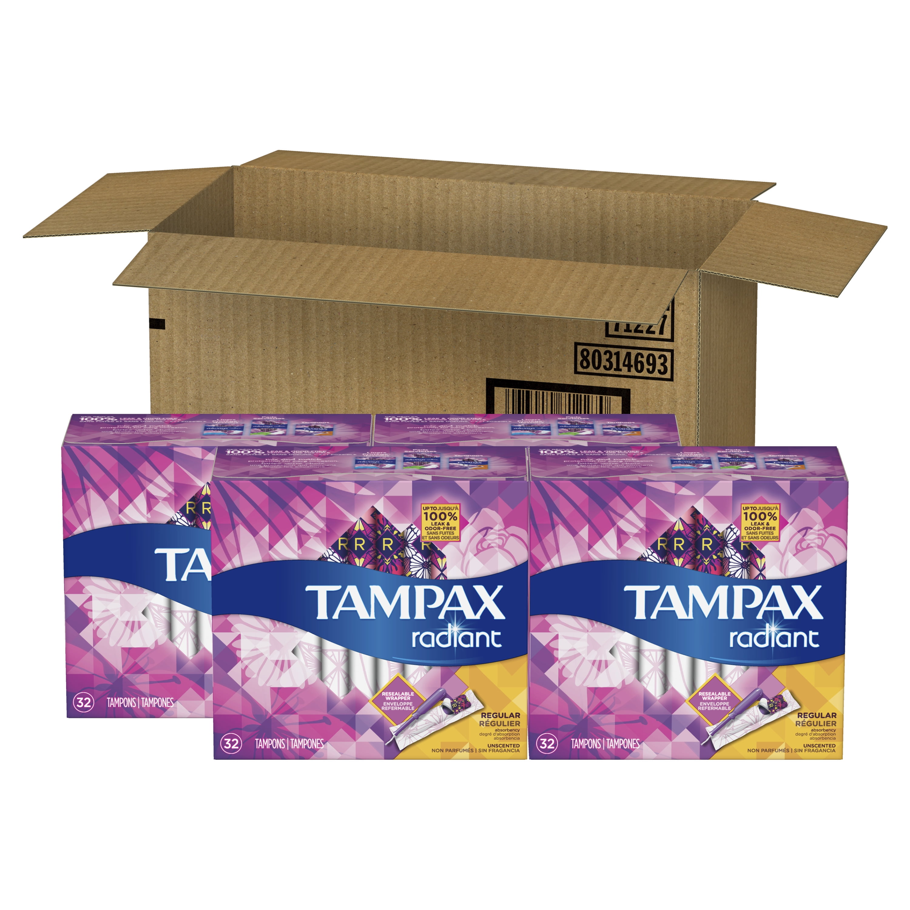 Tampax Radiant Regular Plastic Tampons, Unscented, 128 Count - Walmart ...