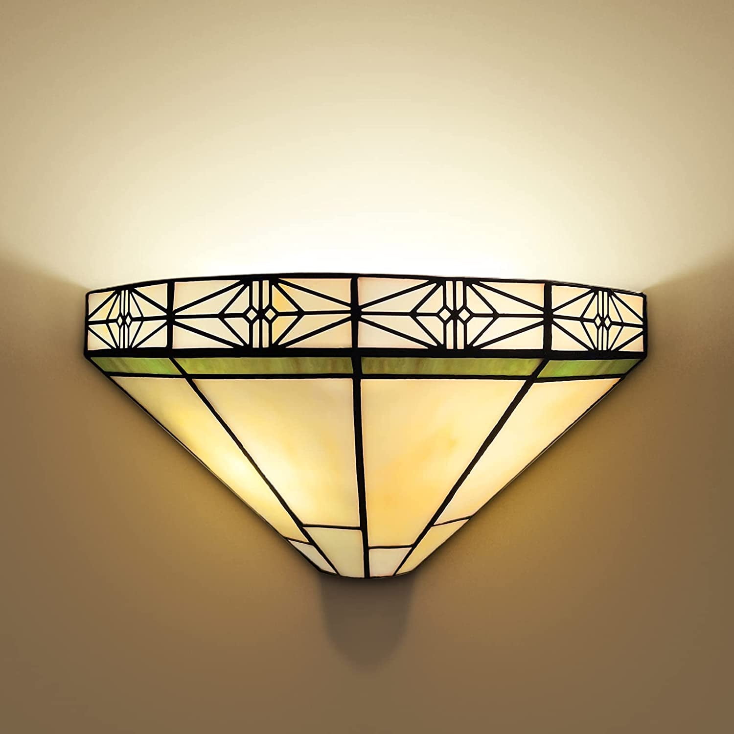 SHMAMT Tiffany Wall Sconces 12 Inches Wide Amber Melody Antique Style ...