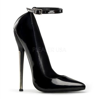Devious - DAGGER-12, 6 1/4" Solid Brass Heel Ankle Strap Plain Pump ...