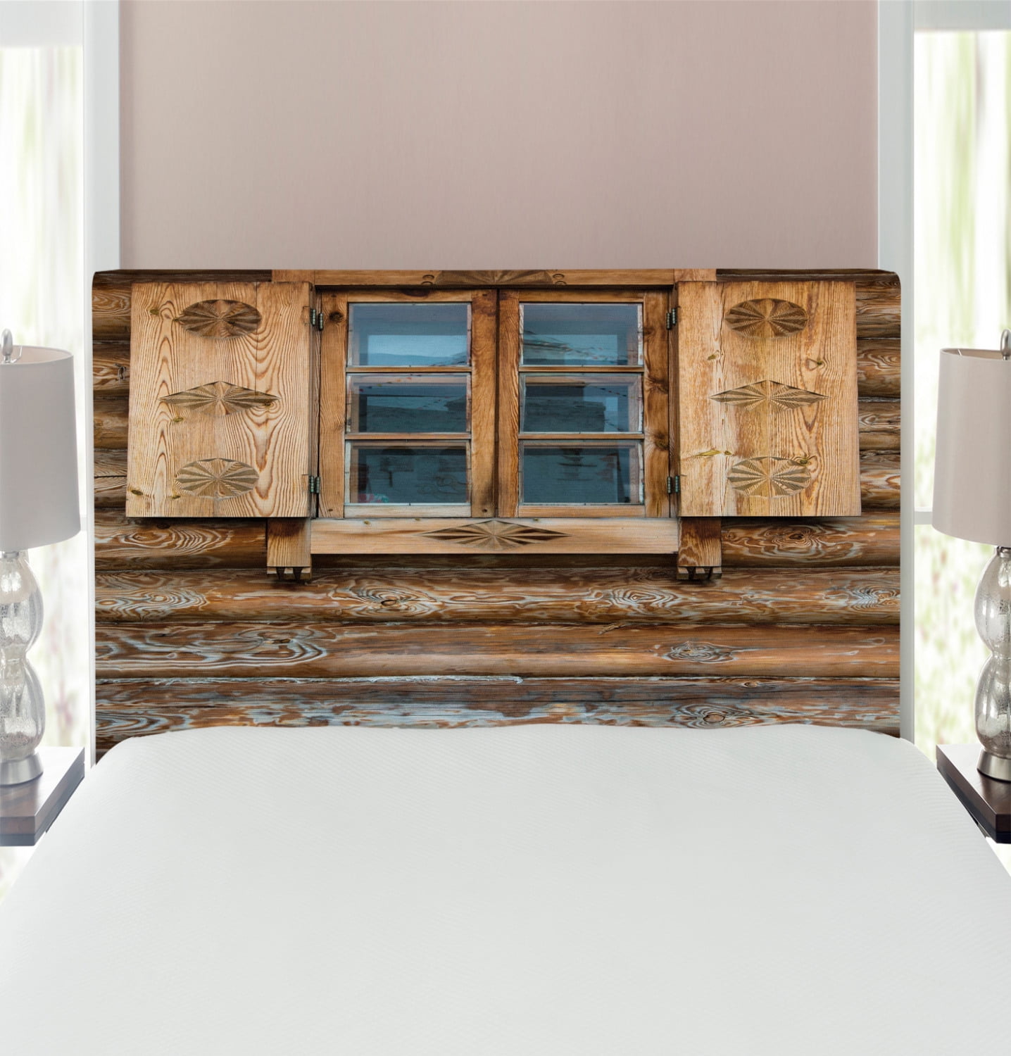 Shutters Headboard, Windows Patterned on the Wall of the Old Wooden ...