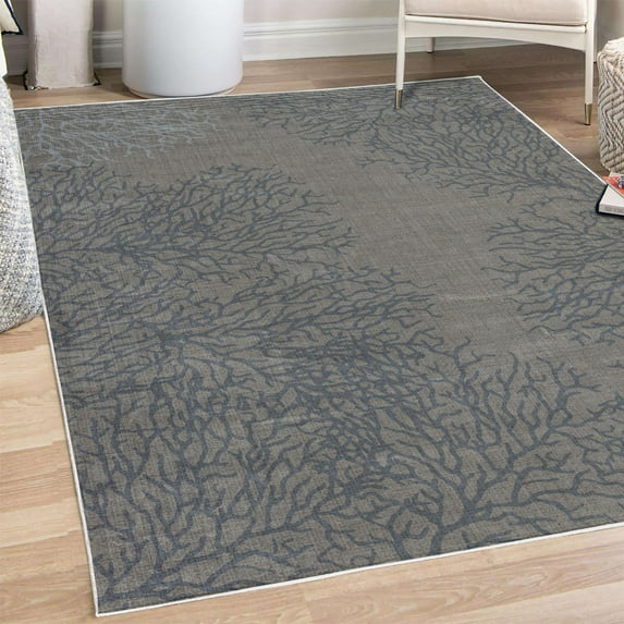 Coral Decorative Rug, Marine Art Print of Leafless Branch Look Reef ...