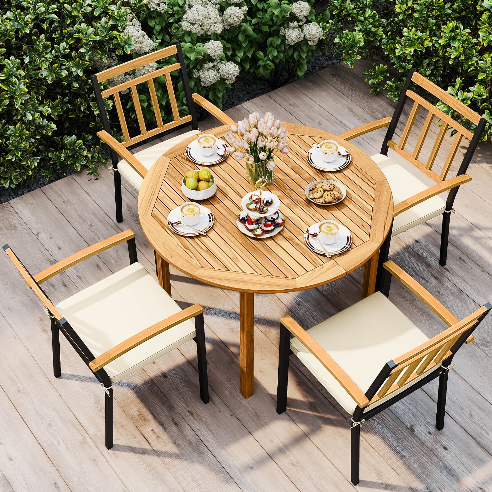 Click here for Costway Coatway 5 Pieces Outdoor Acacia Wood Dinin... prices