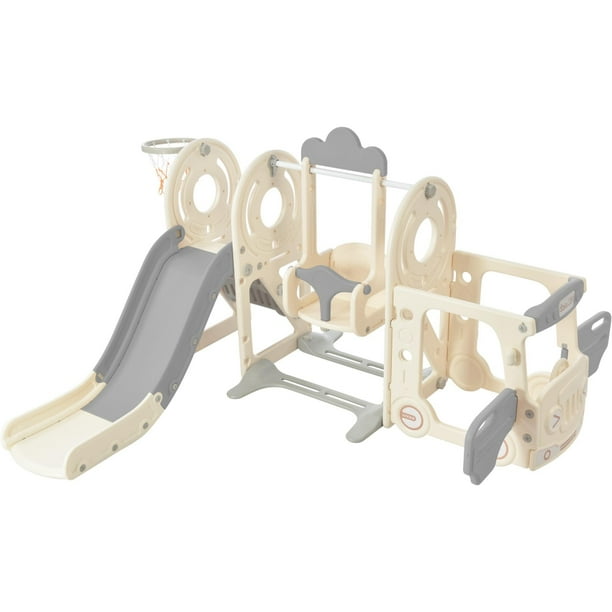 5 In 1 Kids Swing-N-Slide Set, Toddler Slide Swing Set with Bus Play ...