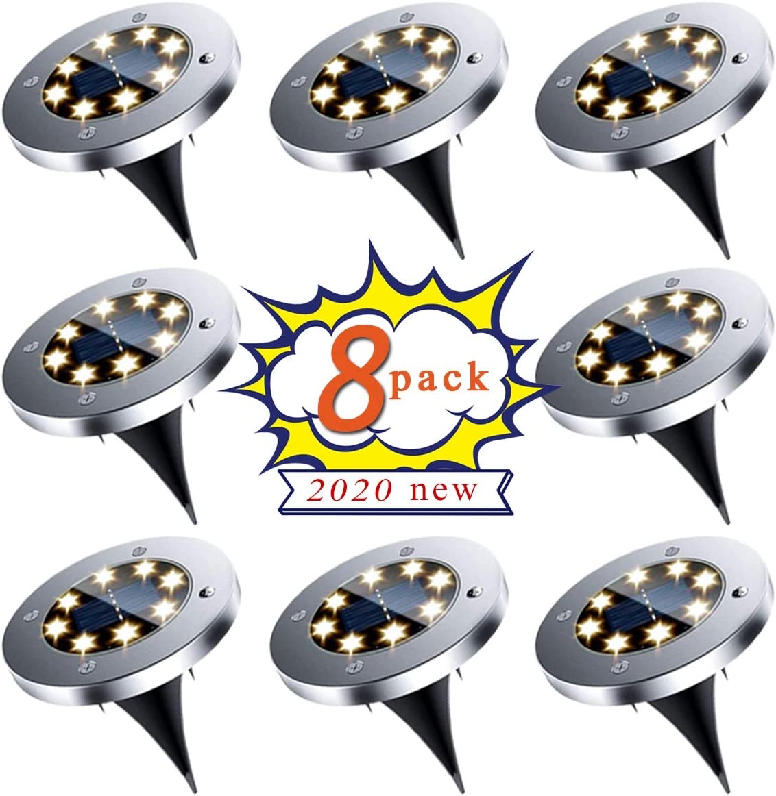 Solar Ground Lights, Upgraded Outdoor Garden Waterproof Bright in ...