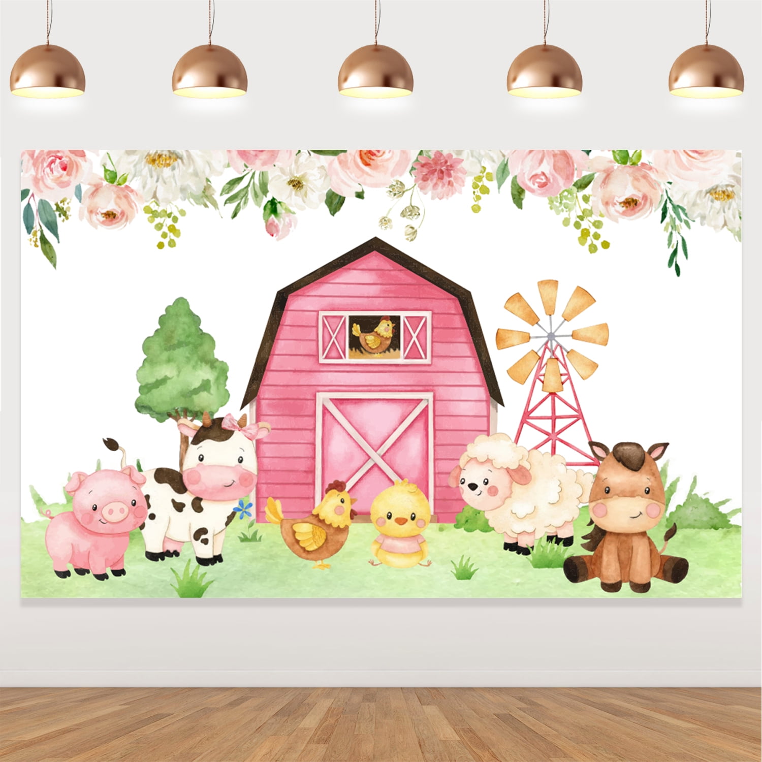 Beautiful Flower Print Happy Farm Theme Background Cloth Cute Animal ...