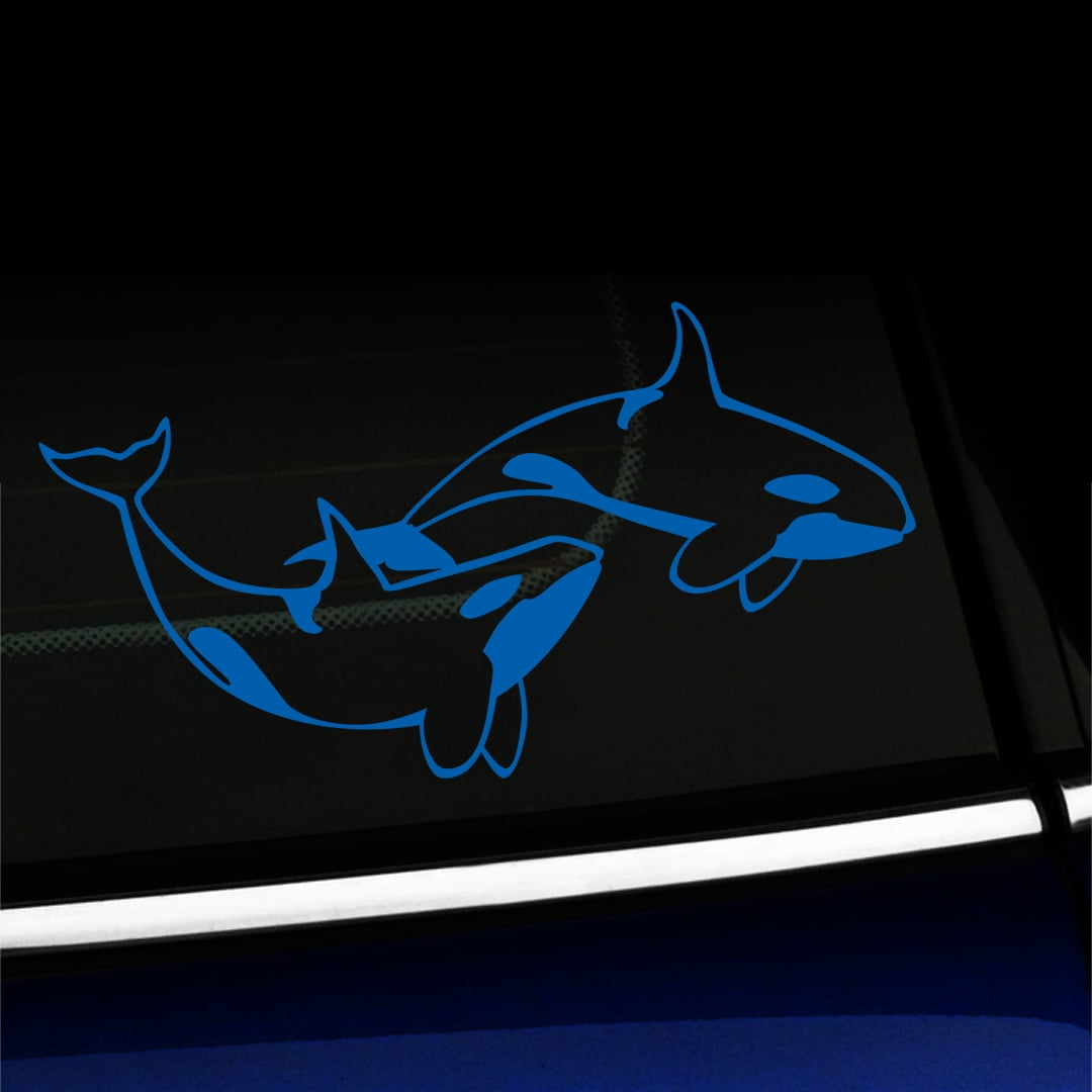 Orcas - Killer Whales - Vinyl Car Decal - Choose Color - [AZURE BLUE ...