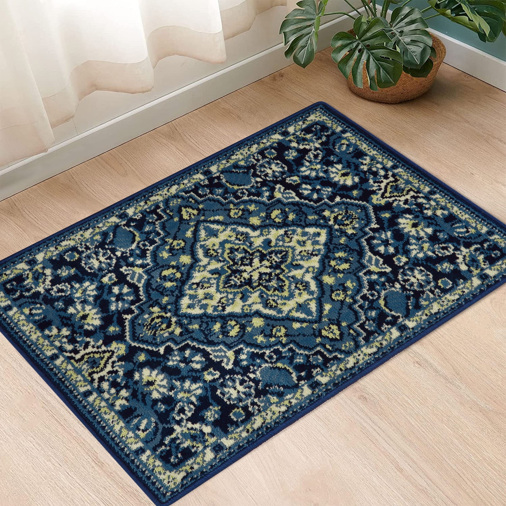 ZACOO Vintage Blue Area Rug Small Entryway Doormat Rug Area Rug Non ...