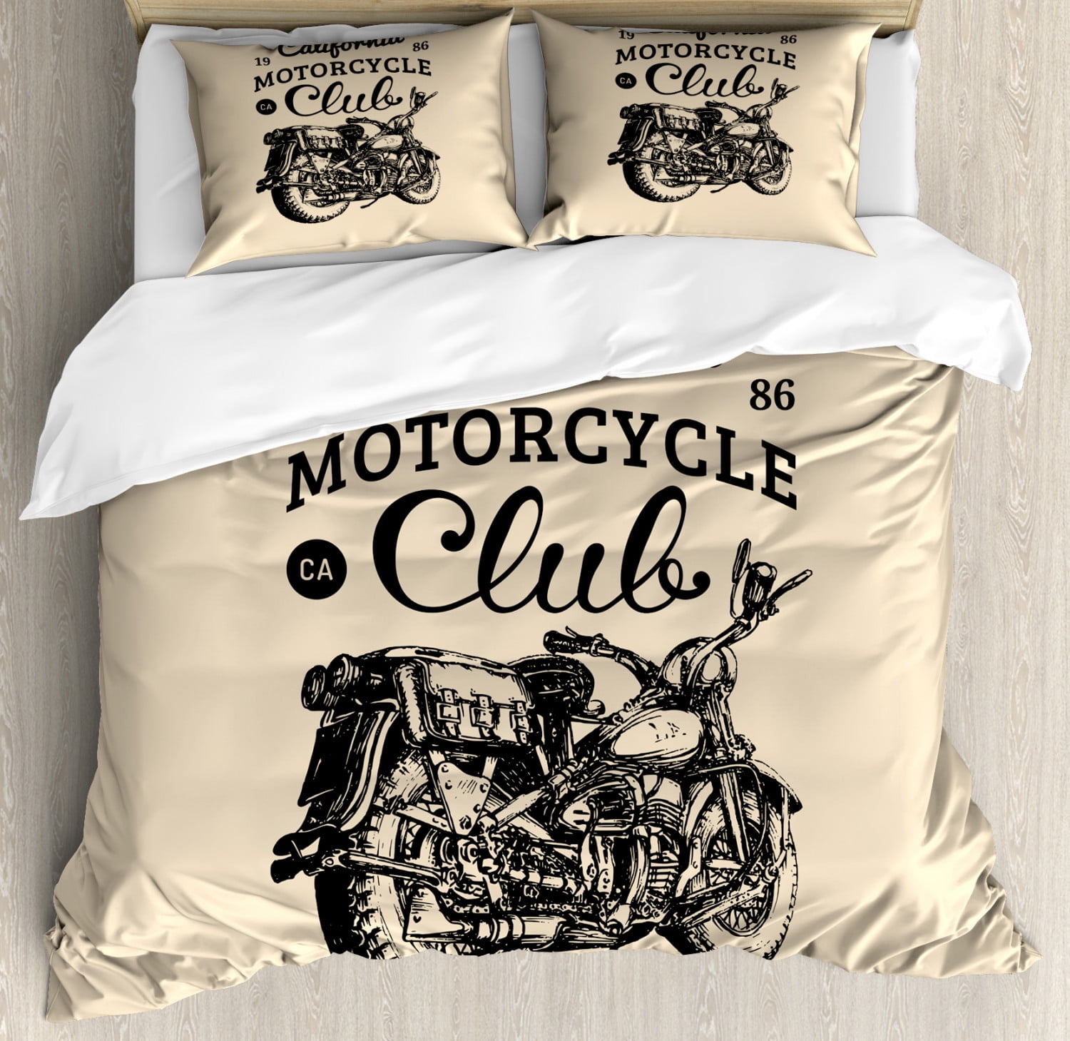Motorcycle Duvet Cover Set King Size, Vintage Detailed Chopper Design ...