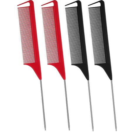 4 Piece Parting Comb for Braids Rat Tail Comb Steel Pin Rat Tail Carbon ...
