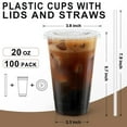 100 Pack 20 oz Clear Plastic Cups with Lids and Straws Disposable Cold ...