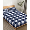 4 Piece Queen Sheet Set Navy Blue Check Sheets Set for Queen Size Bed ...