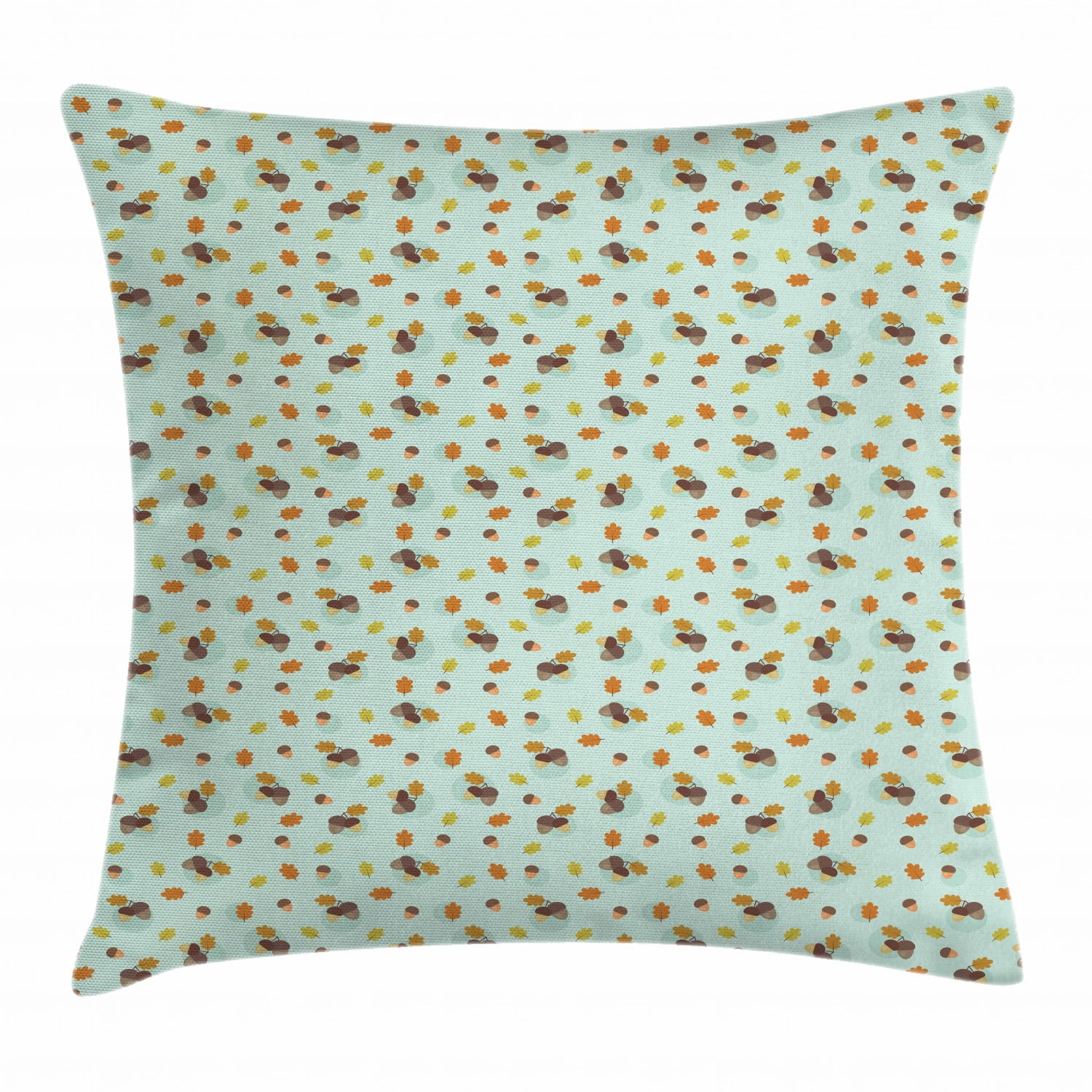 Acorn Throw Pillow Cushion Cover, Cartoon Acorn and Leaves Pattern in ...