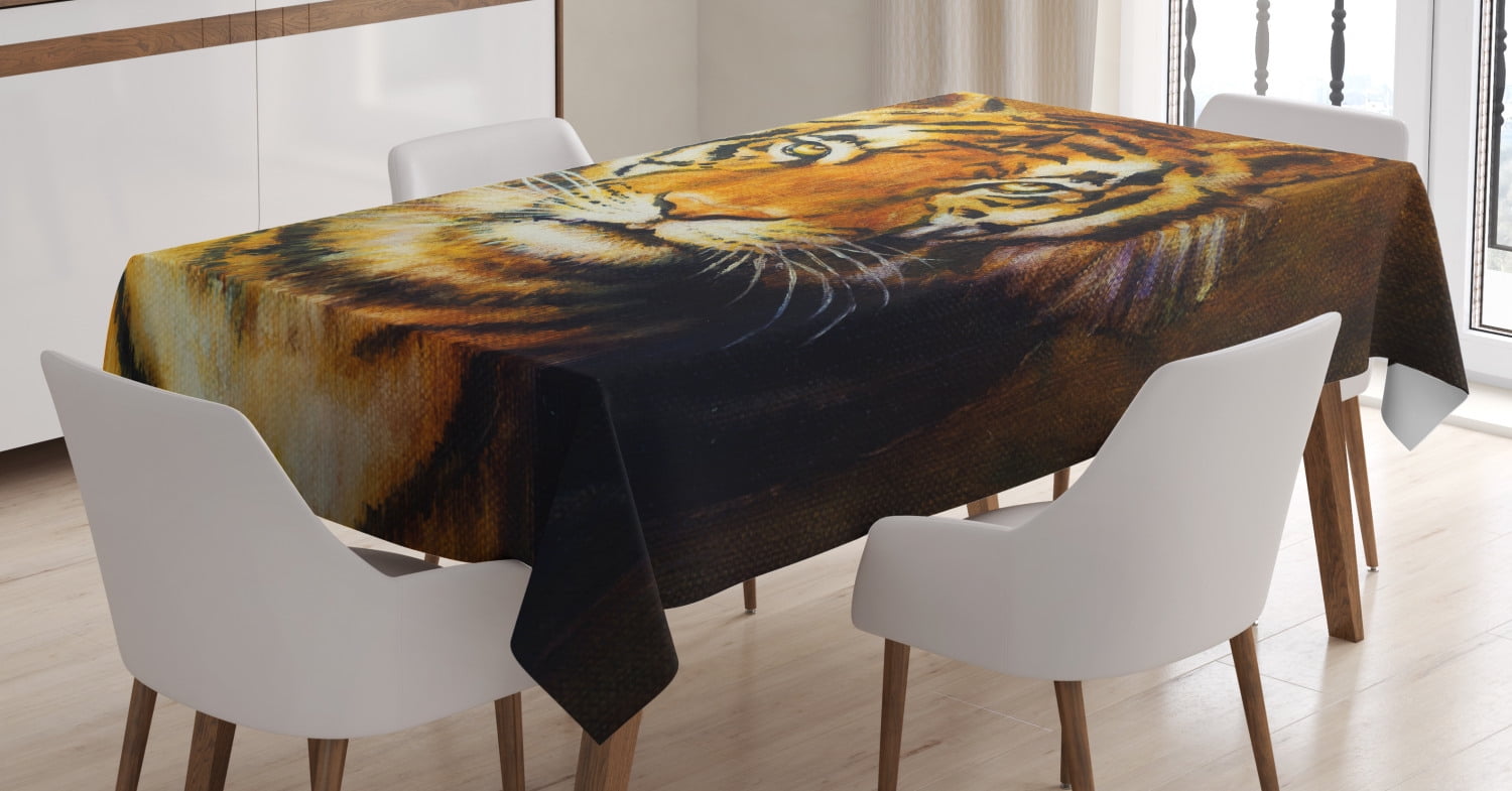 Ambesonne Tiger Tablecloth Rectangular Table Cover, Oil Painting Style ...