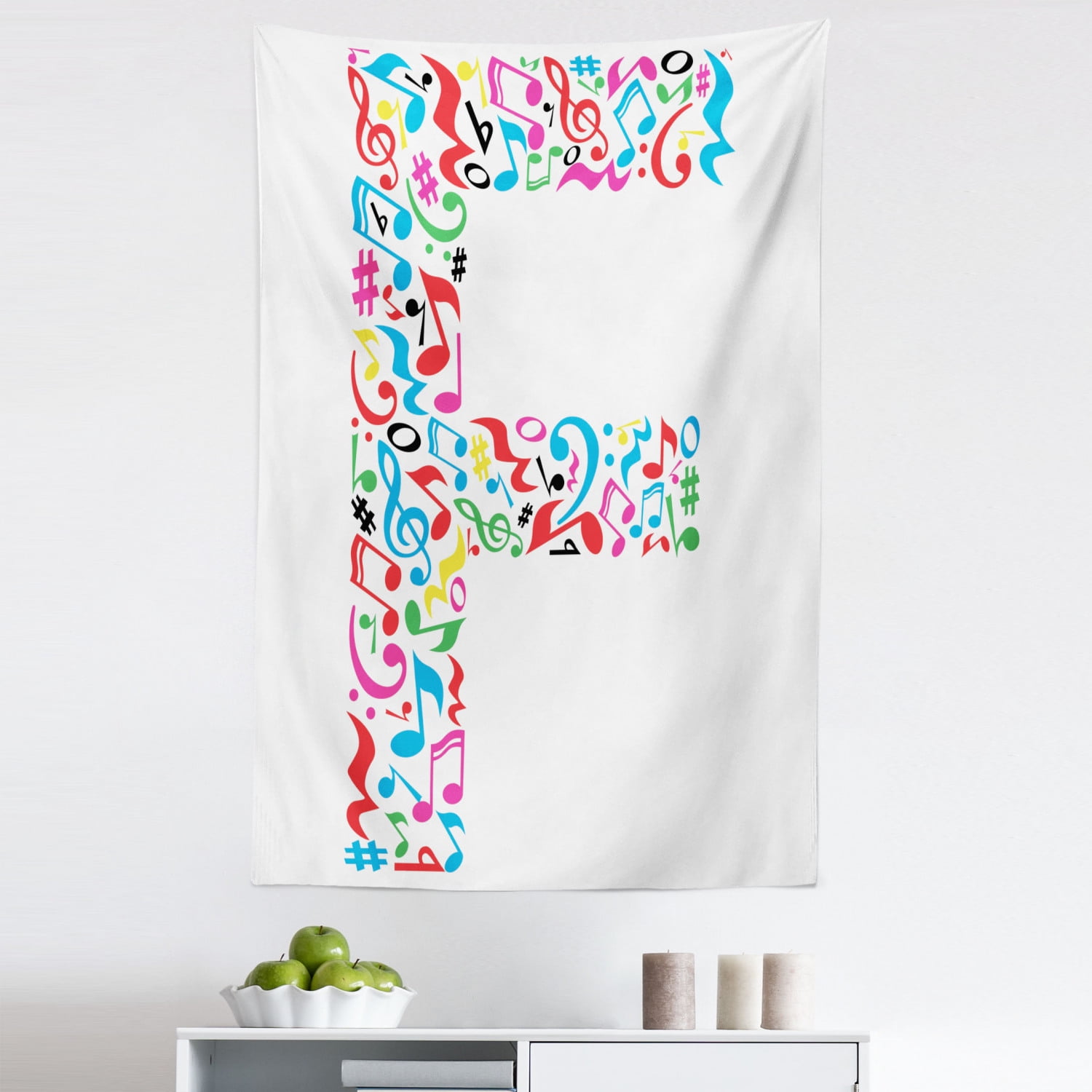 Letter F Tapestry, Letter F Alphabet with Vibrant Music Notes Harmony ...