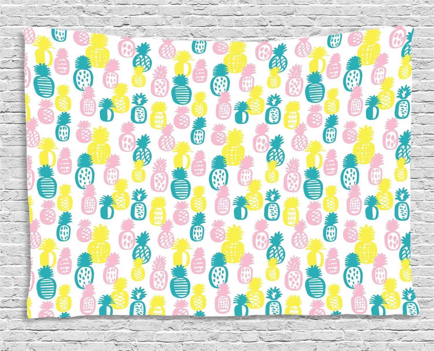 Pineapple Tapestry, Colorful Doodle Food Design with Abstract Patterns ...