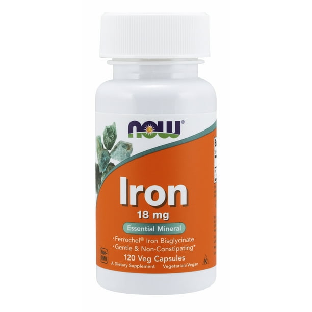 NOW Supplements, Iron 18 mg, Non-Constipating*, Essential Mineral, 120 ...