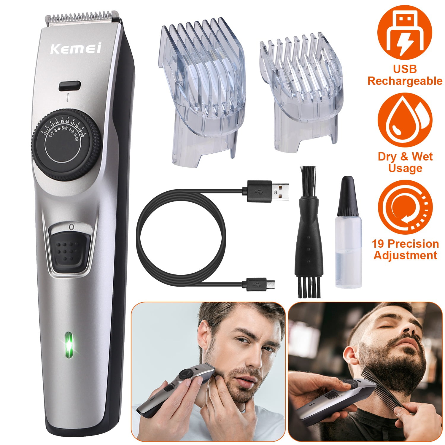 Electric Trimmer for Men, KEMEI USB Rechargeable Beard Grooming Kit ...