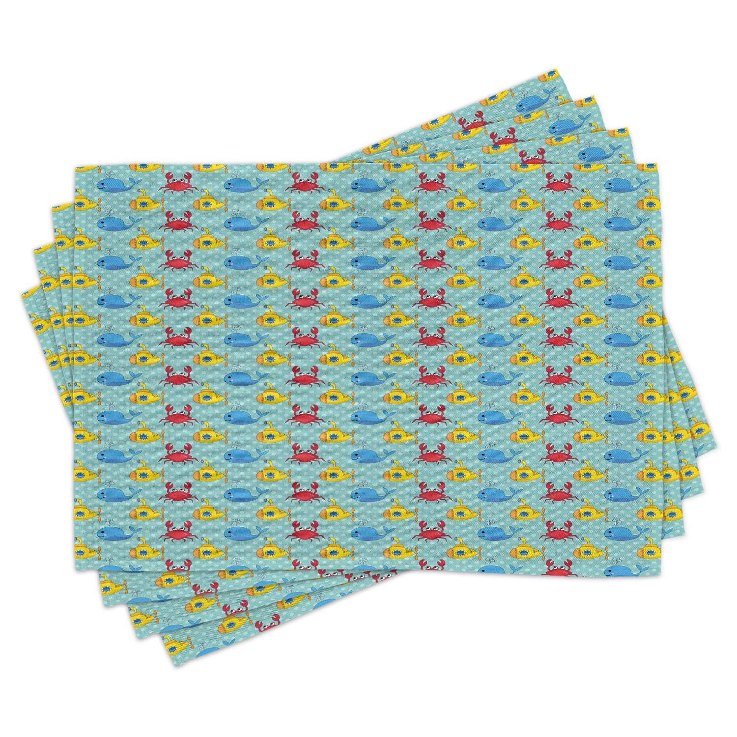 Yellow Submarine Placemats Set of 4 Underwater Life Theme Pattern ...