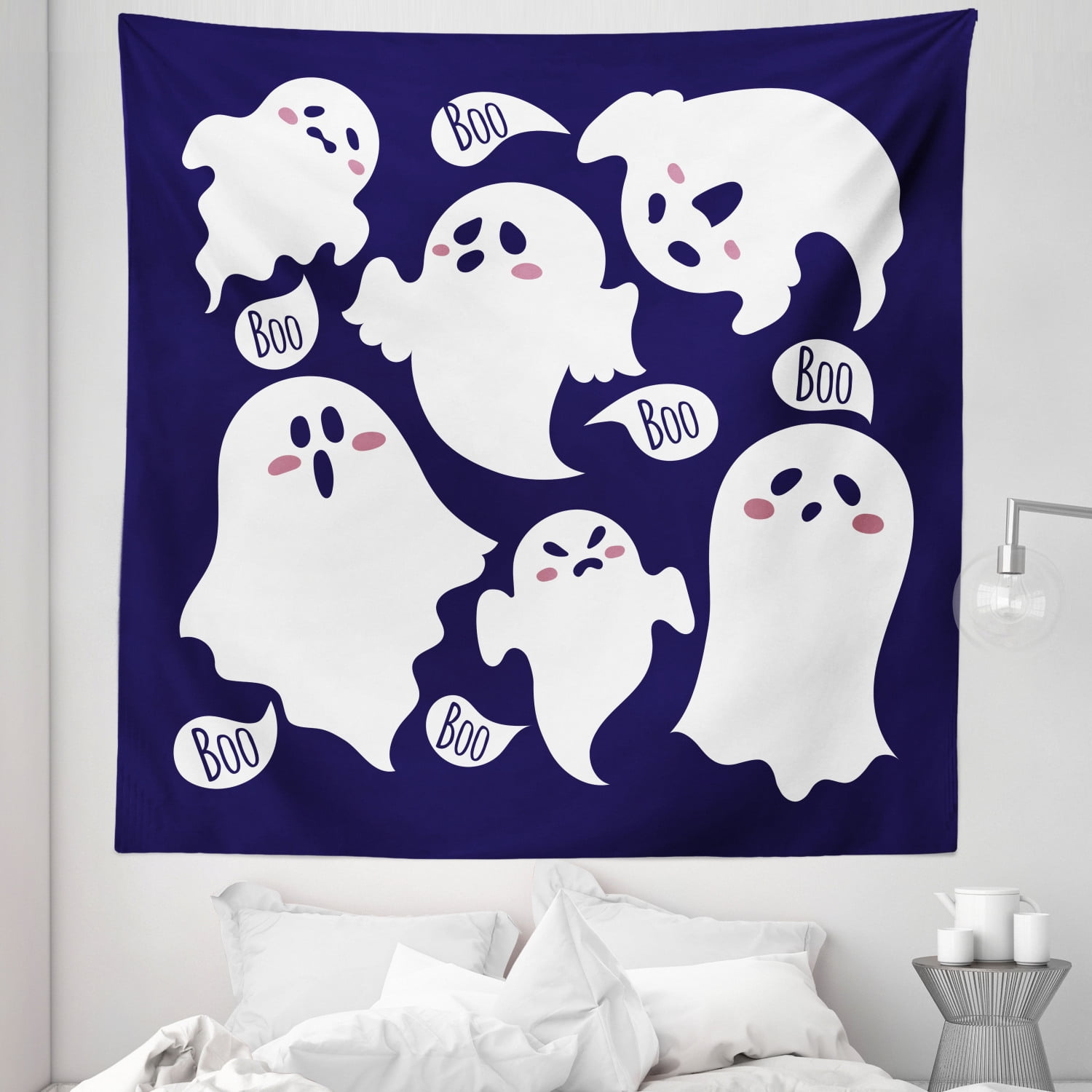 Ghost Tapestry, Scary Ghost Characters Drawn in Cartoon Style with Boo ...