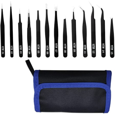 13 Pcs Sharp Precision Tweezers Set,Anti-Static Stainless Steel Esd Tweezers Kit For Craft ...