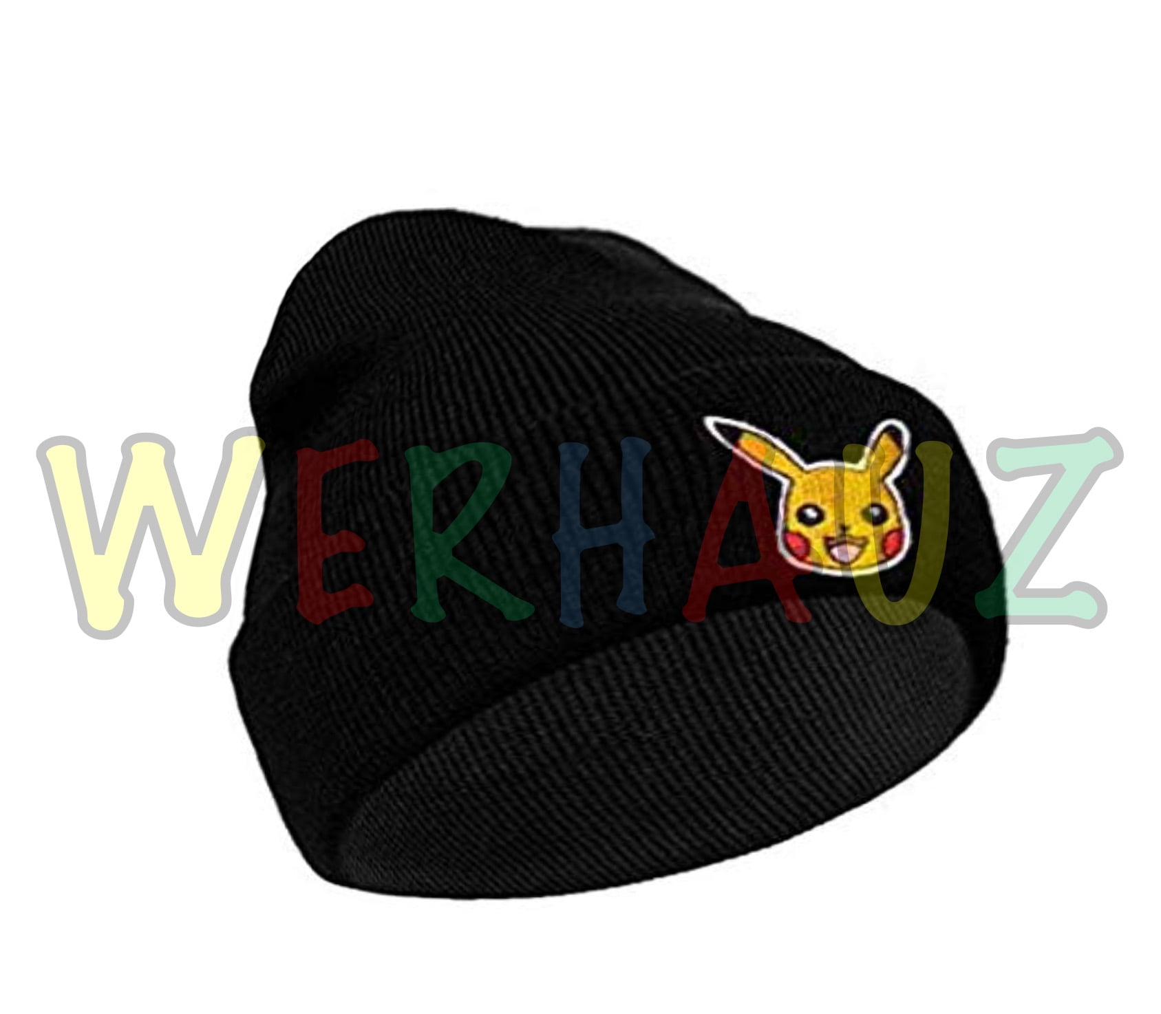 Pokemon Pikachu Embroidered Black Knitted Beanie/Winter Hat One Size ...