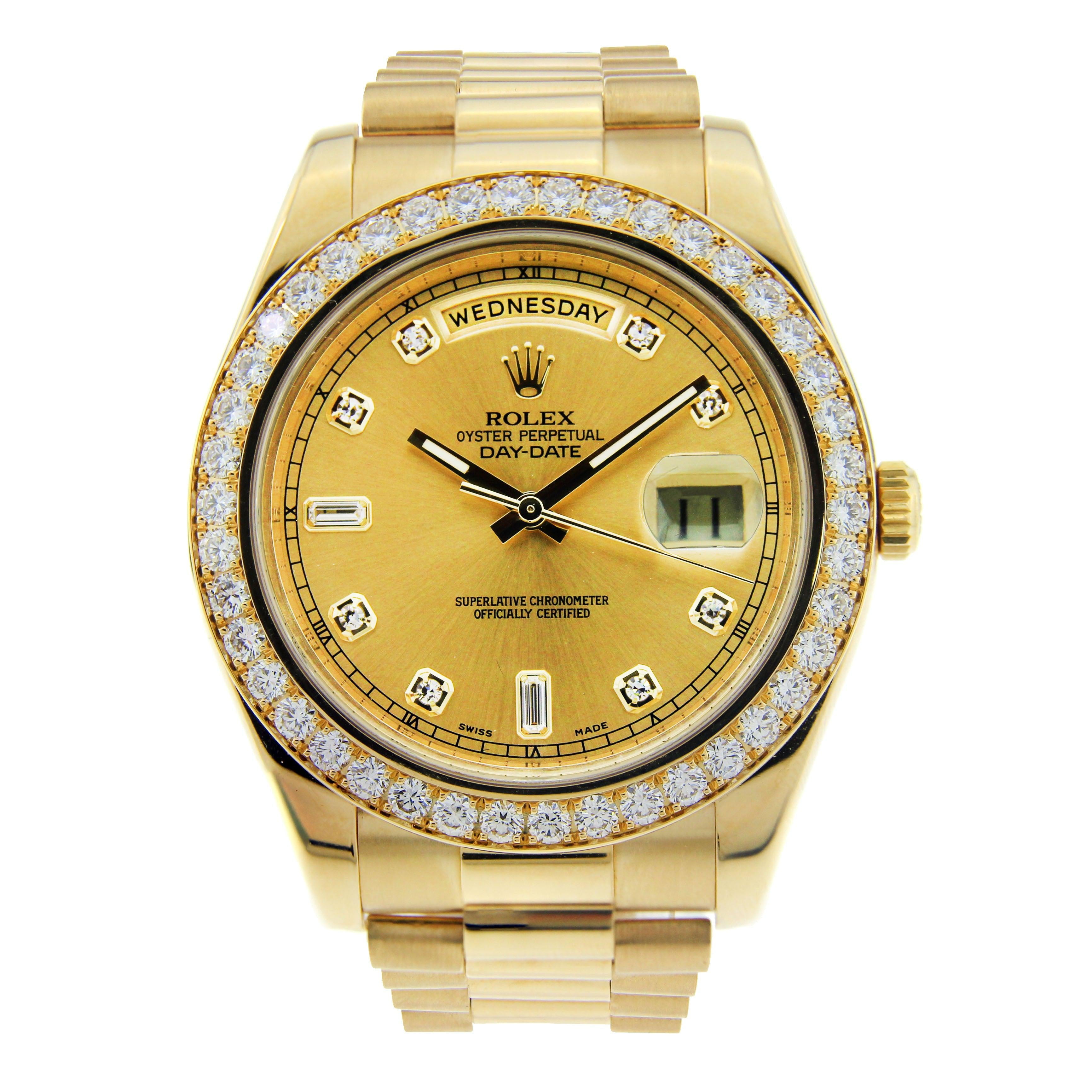 Pre-Owned Rolex Day-Date II 41MM 18038 Champagne Diamond Dial Diamond ...