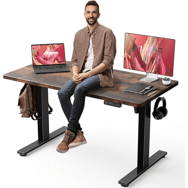 CHITOOMA Glass Top Electric Standing Desk with Drawer, 48'' x 24 ...