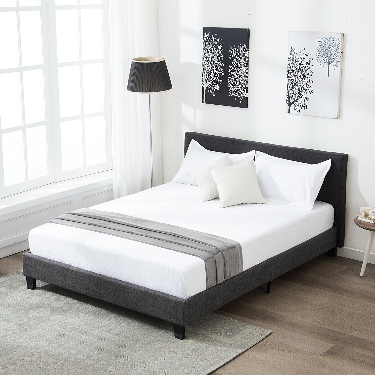 Mecor Upholstered Linen Platform Full Size Bed Metal Frame With Solid Mecor Upholstered Linen Platform Full Size Bed Metal Frame With Solid