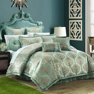 Chic Home Arisa 24-Piece Geometric Comforter Set, Queen, Turquoise ...
