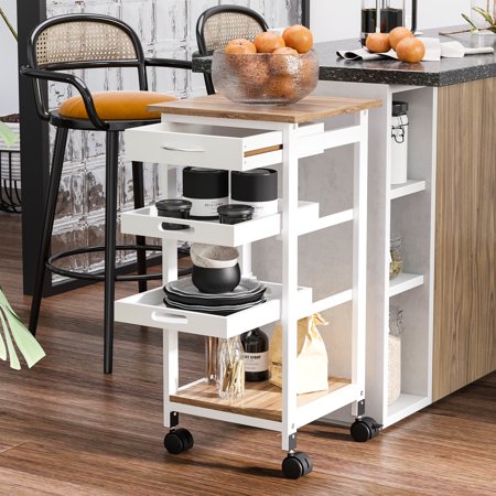 Abody Kitchen Trolley 4-Tier Kitchen Cart Serving Trolley with Drawer ...