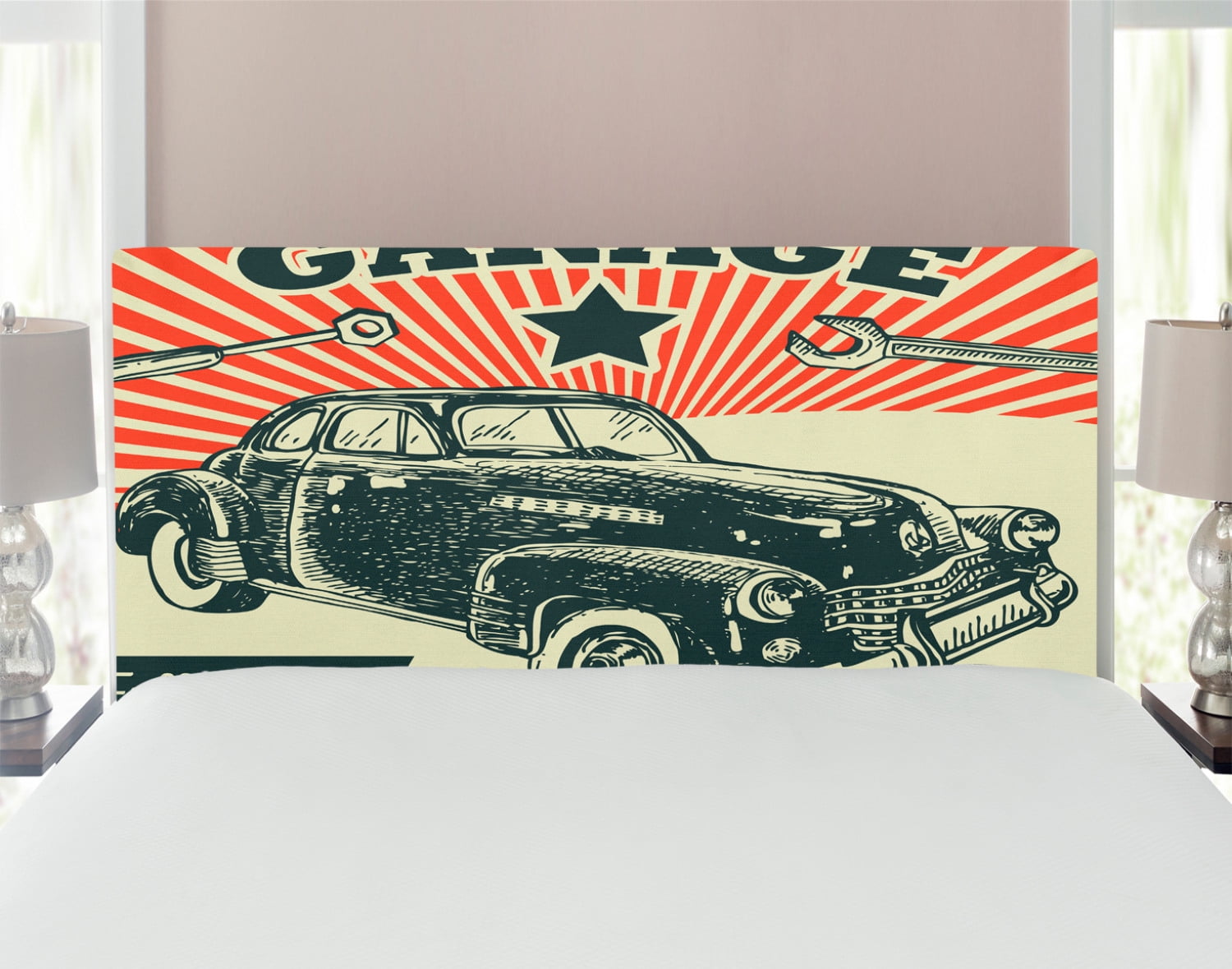 Cars Headboard, Retro Car and Garage Advertising Poster Style Picture ...