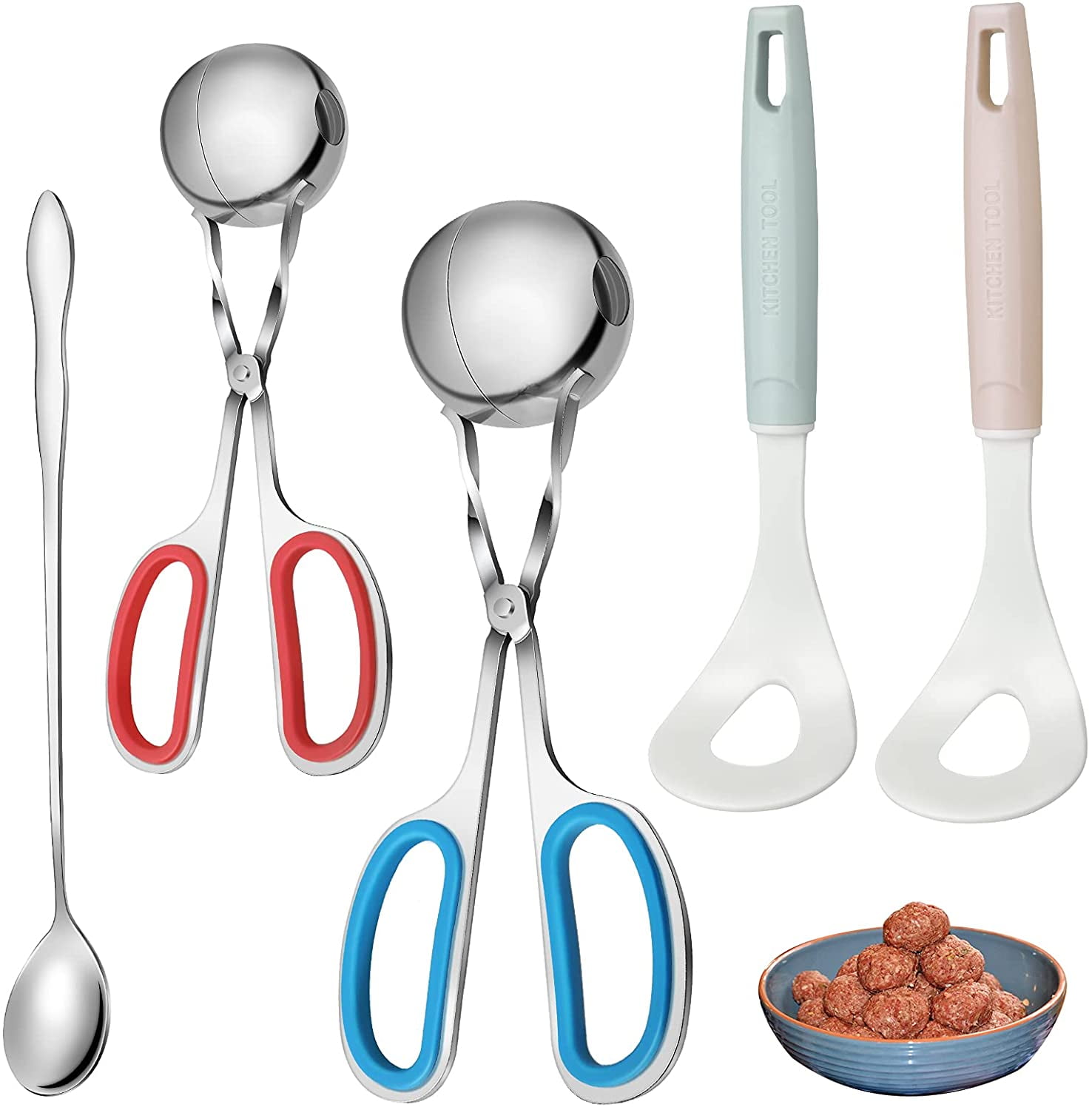 5 Pieces Meatball Maker Scoop Meat Baller Making Set Stainless Steel ...